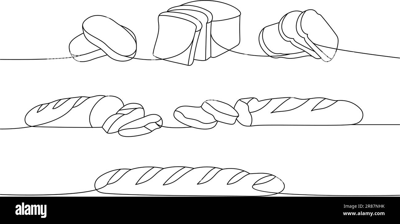 Bakery products one line continuous drawing. Whole grain and wheat ...