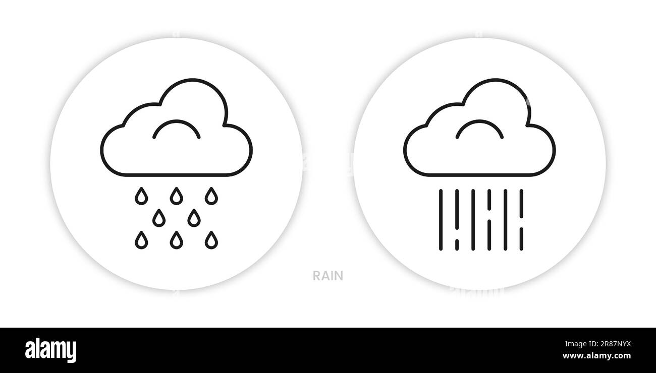 Rain line icons in light and heavy rain modes are isolated on a white ...