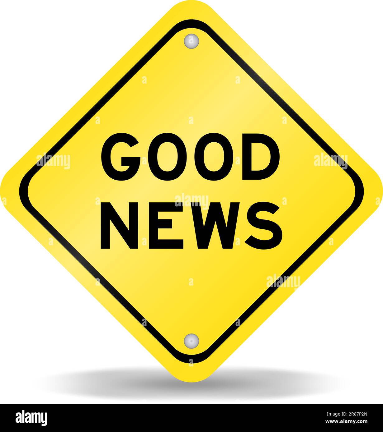 Yellow color transportation sign with word good news on white ...