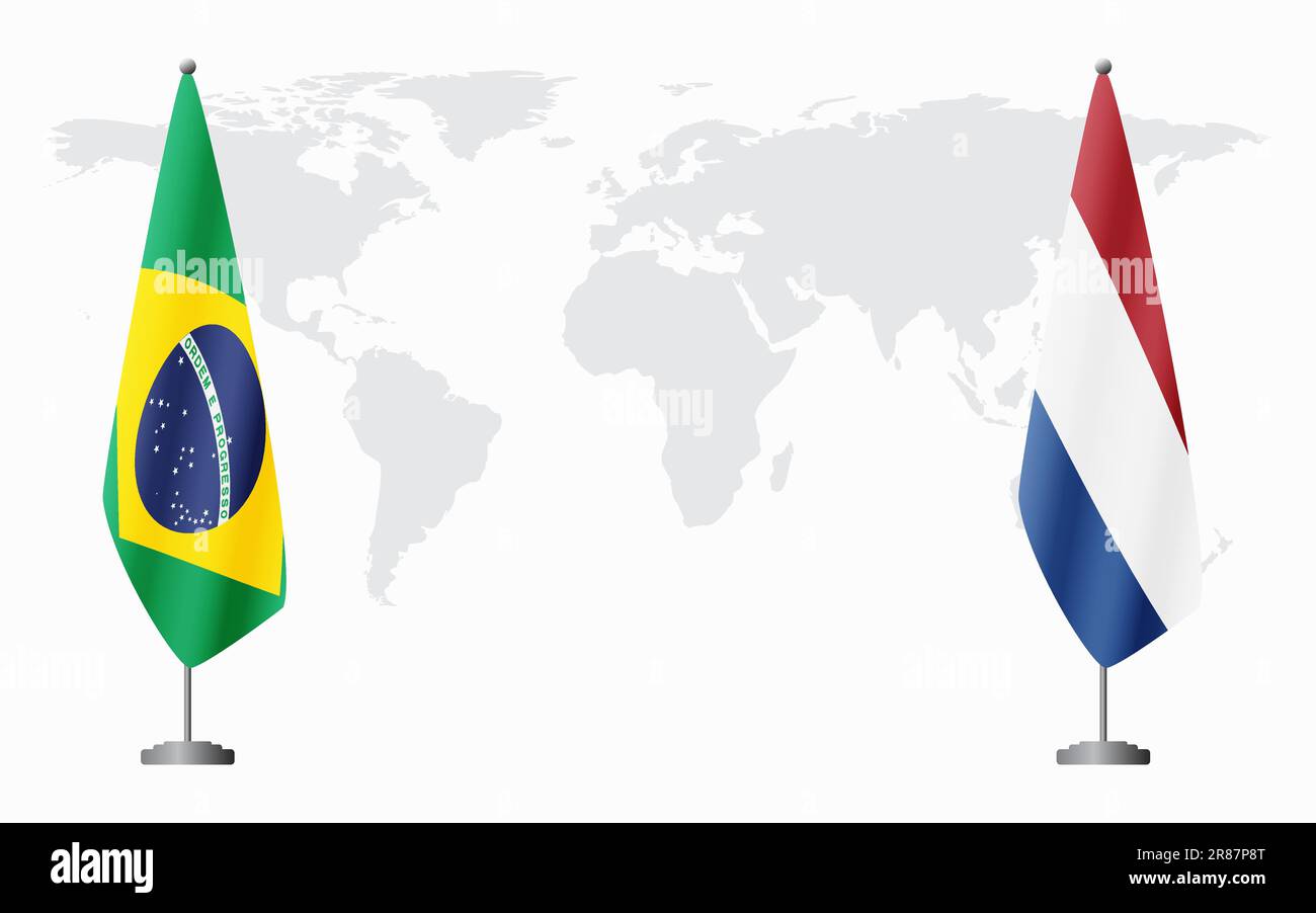 Brazil and Netherlands flags for official meeting against background of ...