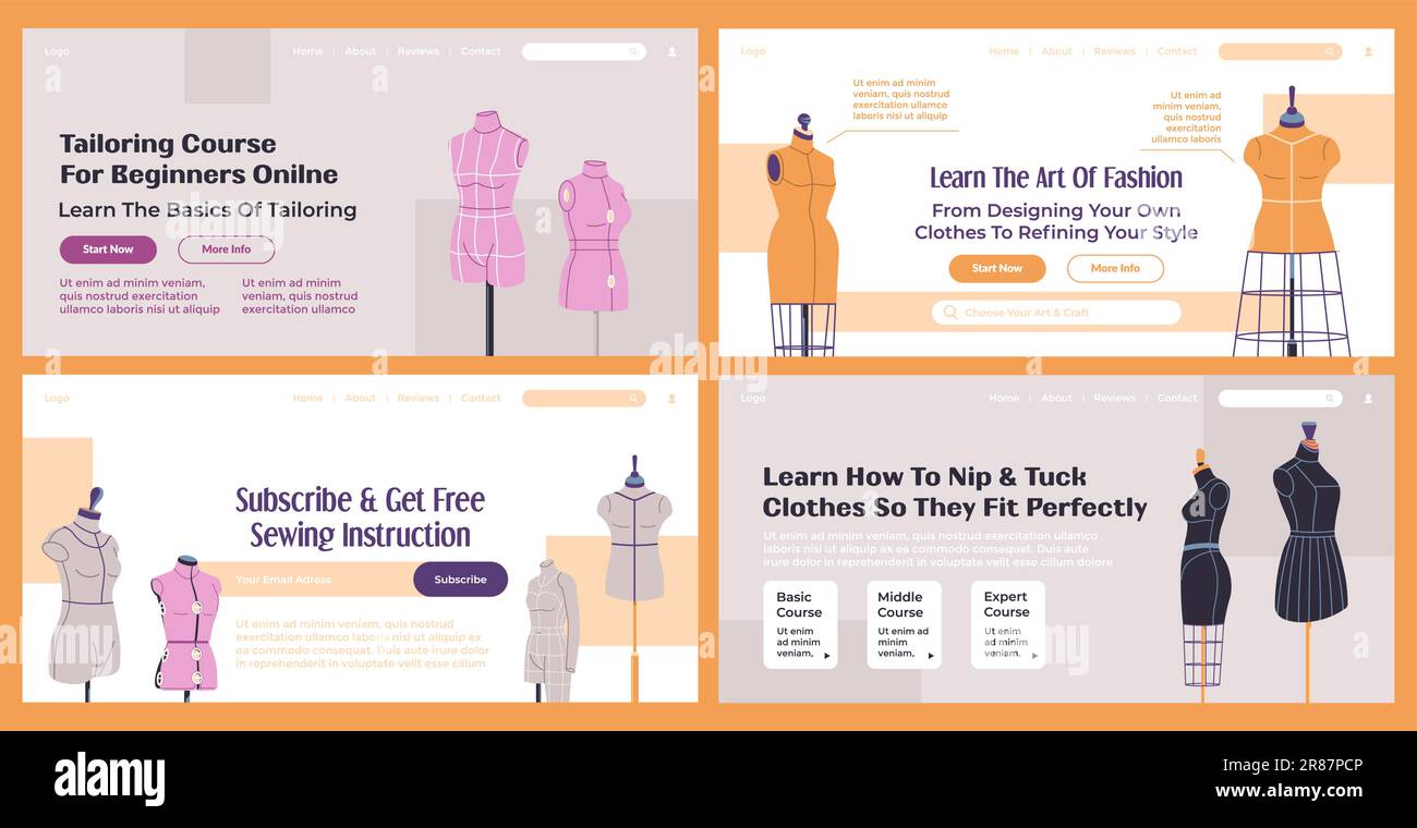 Web page set design with tailoring course promo Stock Vector Image ...