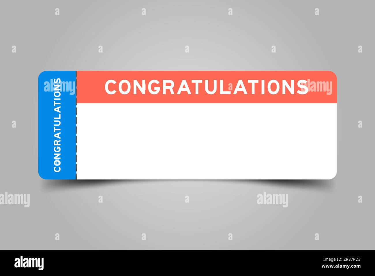 Blue and orange color ticket with word congratulations and white copy ...