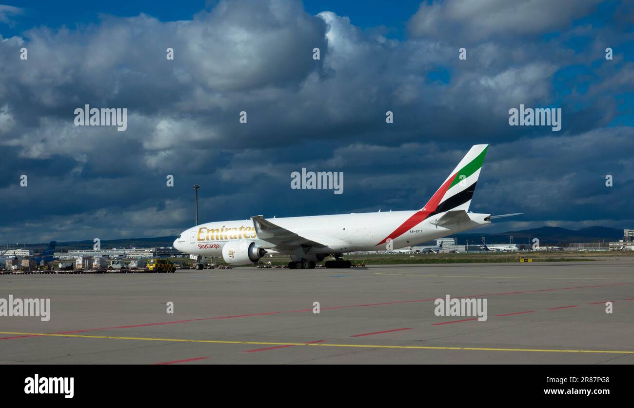Emirates Sky Cargo Boeing 777 cargo plane parked at Germany's largest ...
