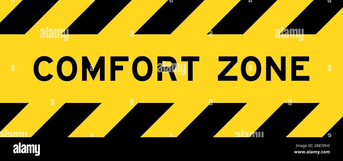 Yellow and black color with line striped label banner with word comfort ...