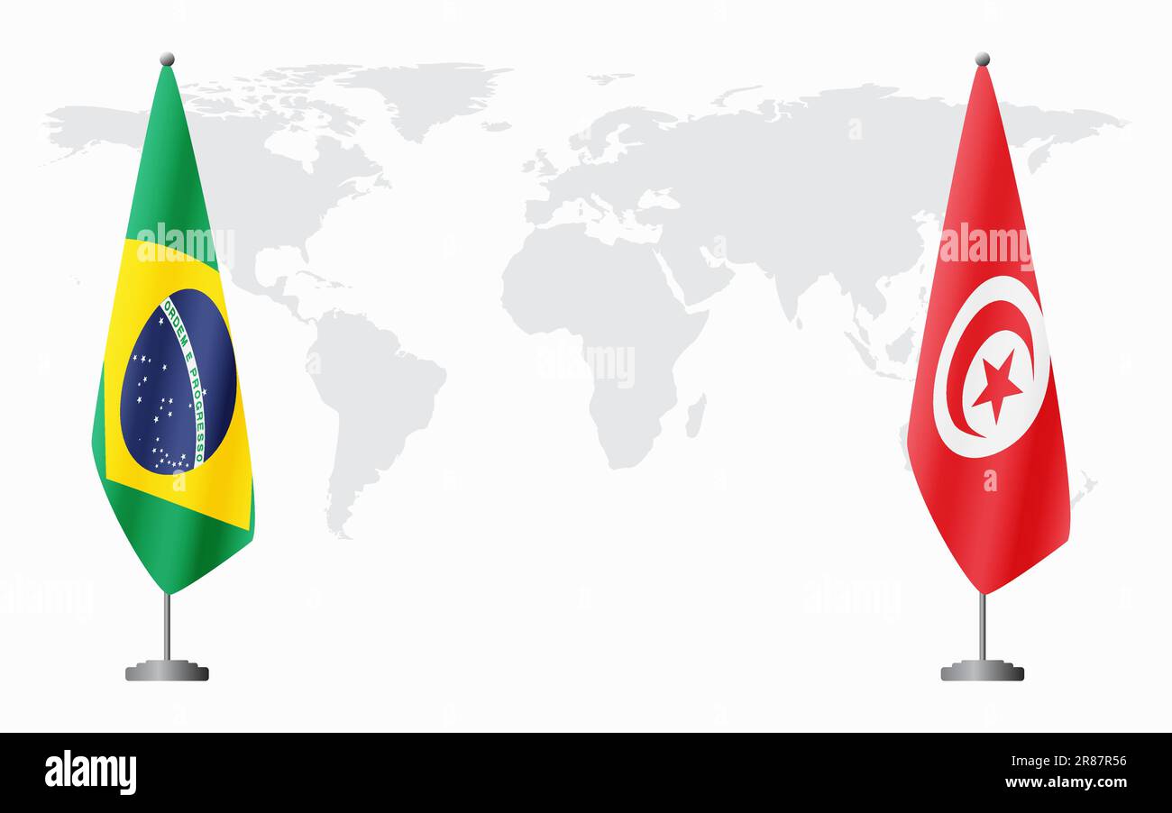 Brazil and Tunisia flags for official meeting against background of ...