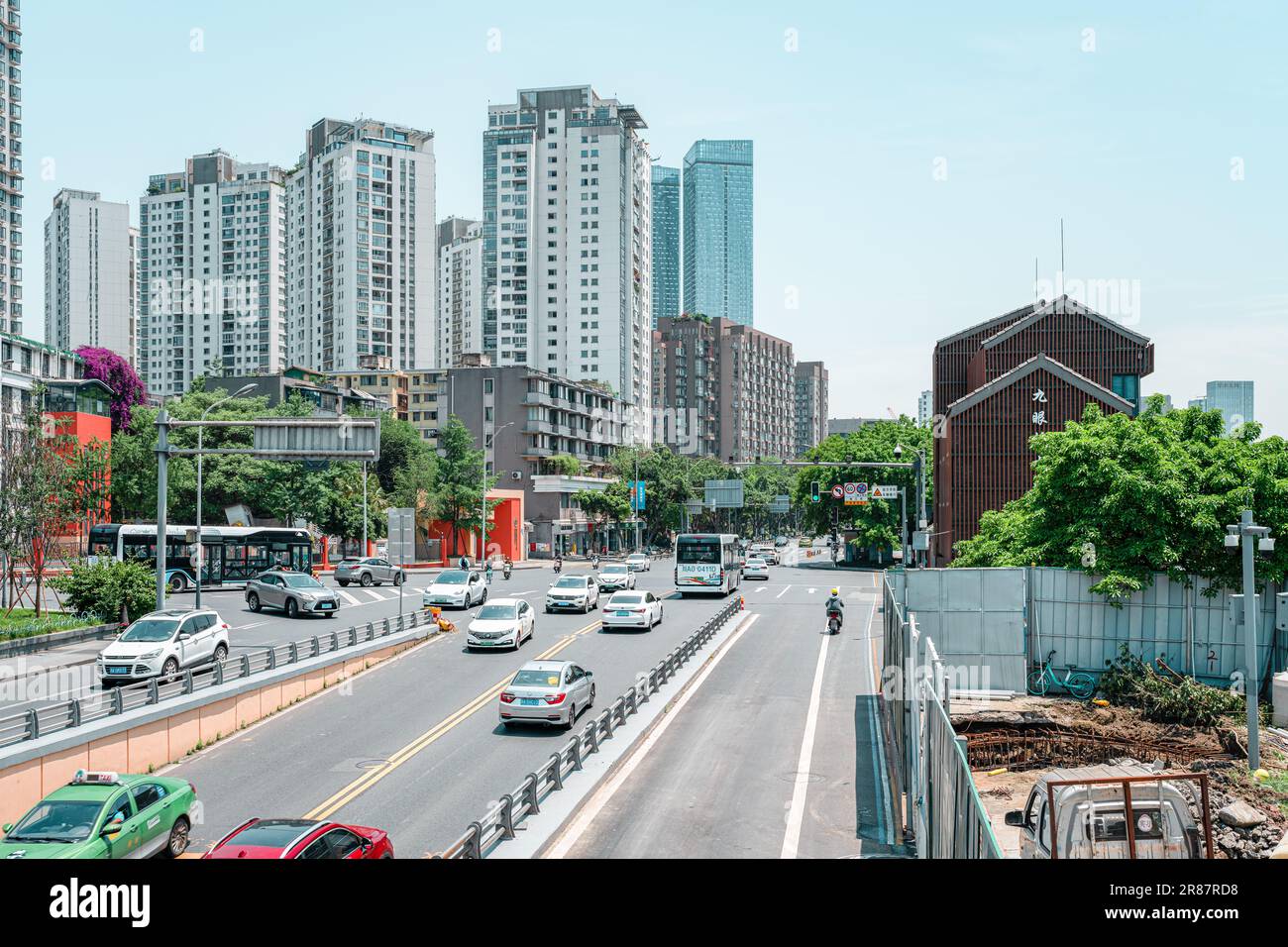 Sunny day, high-rise buildings near Jiuyan Bridge in Chengdu Stock ...