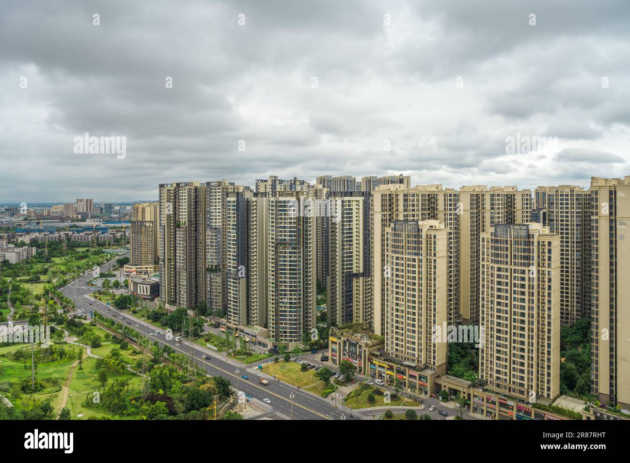 Cloudy weather in a city residential building Stock Photo - Alamy