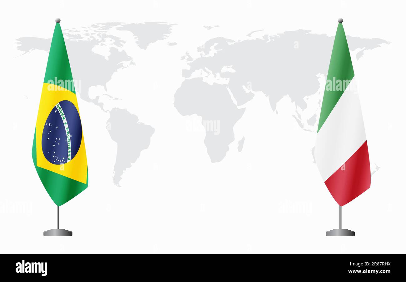 Brazil and Italy flags for official meeting against background of world ...