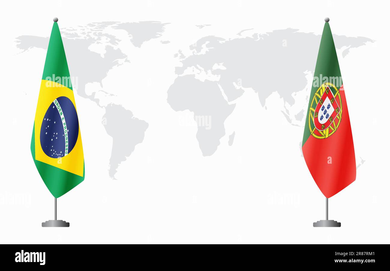 Brazil and Portugal flags for official meeting against background of ...