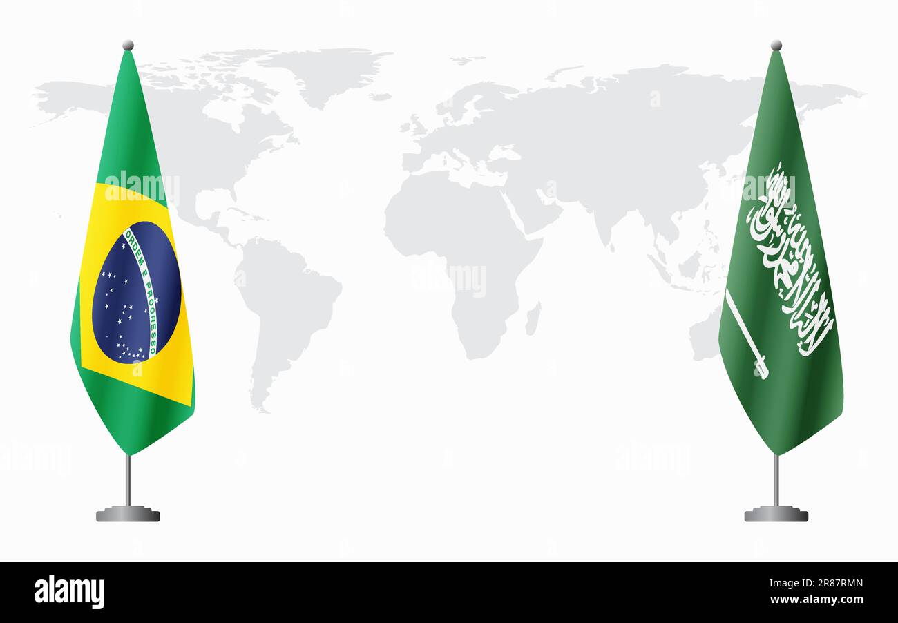 Brazil and Saudi Arabia flags for official meeting against background ...