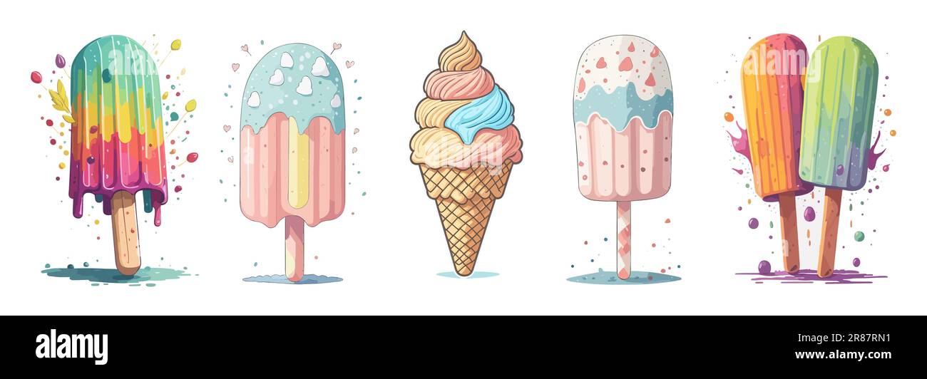 Hand drawn ice cream cones and popsicles vector Stock Vector Image ...