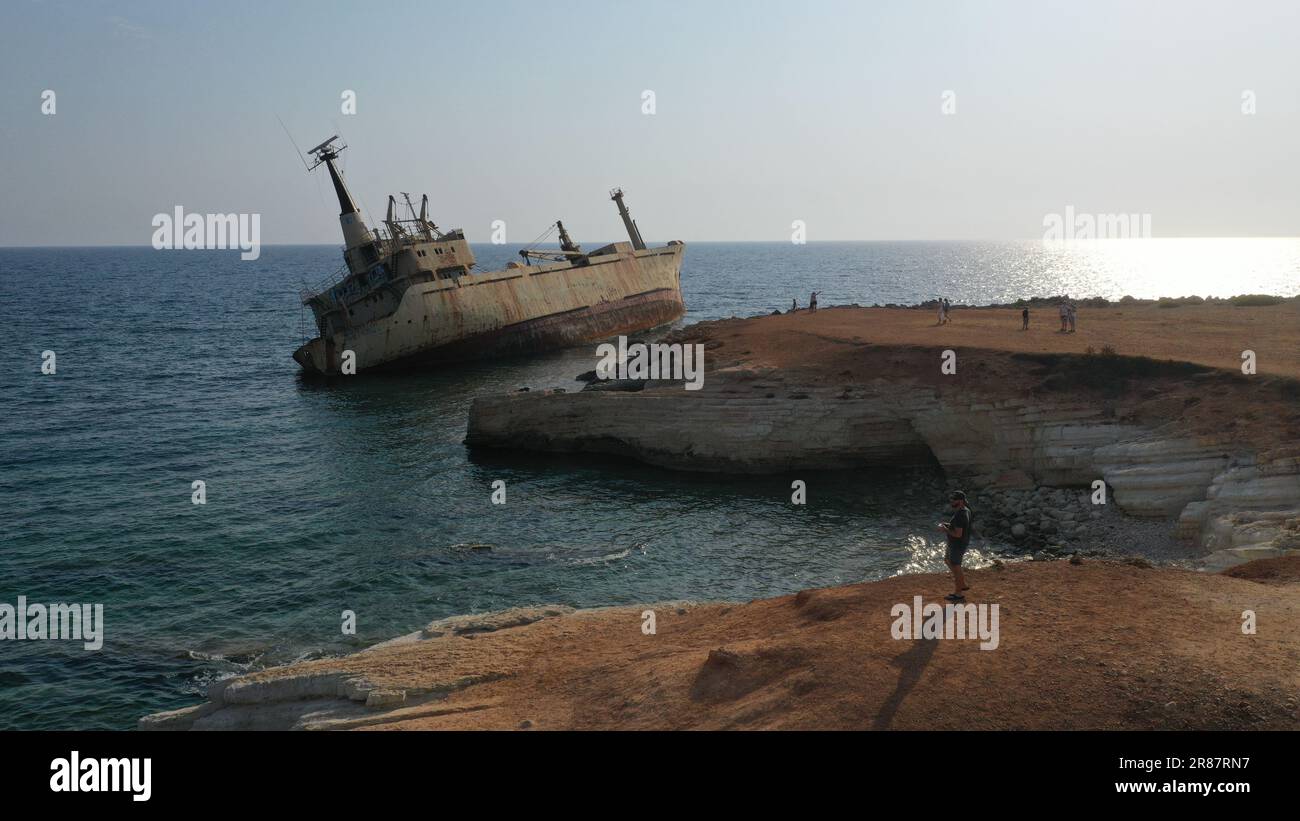 Beautiful aerial view of EDRO III Shipwreck in Paphos Cyprus Stock ...