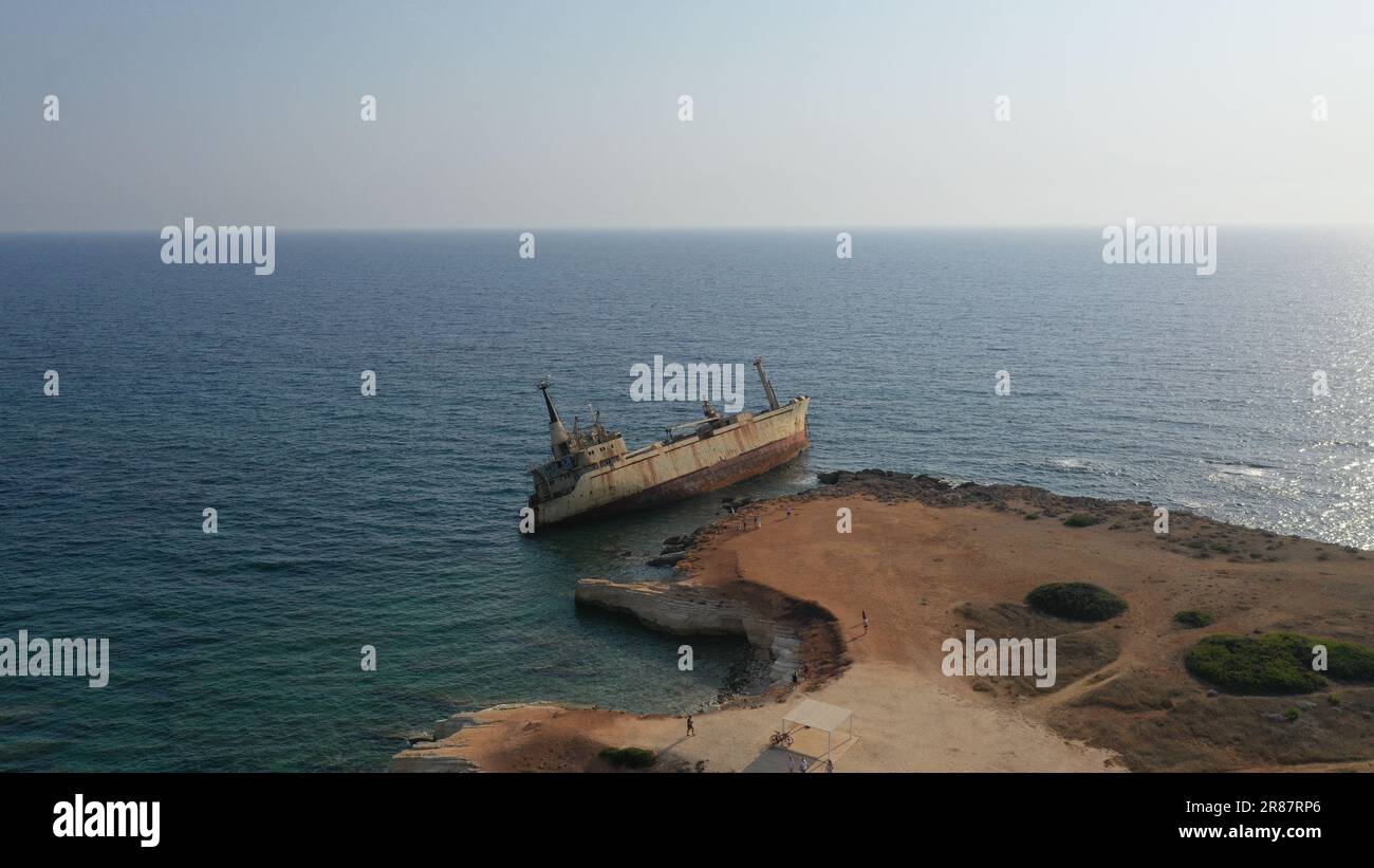 Beautiful aerial view of EDRO III Shipwreck in Paphos Cyprus Stock ...