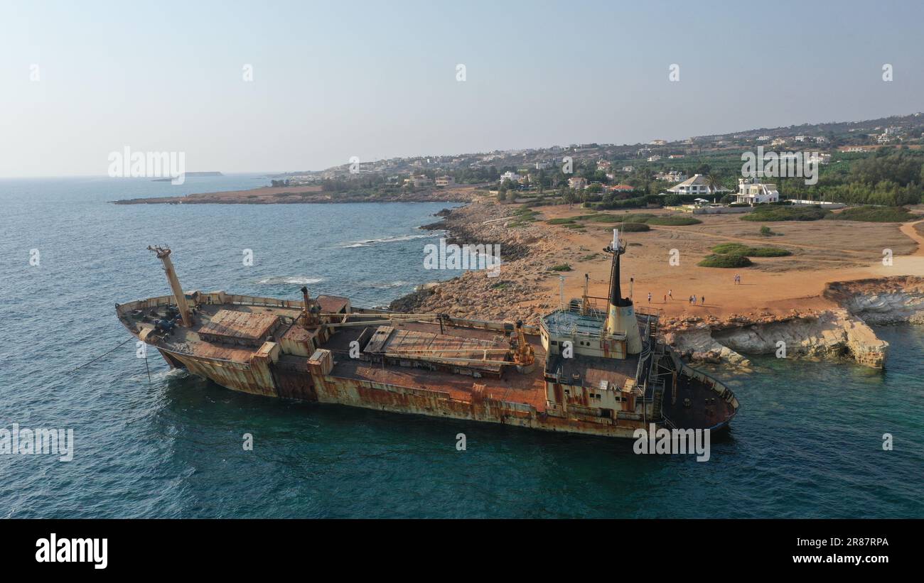 Beautiful aerial view of EDRO III Shipwreck in Paphos Cyprus Stock ...