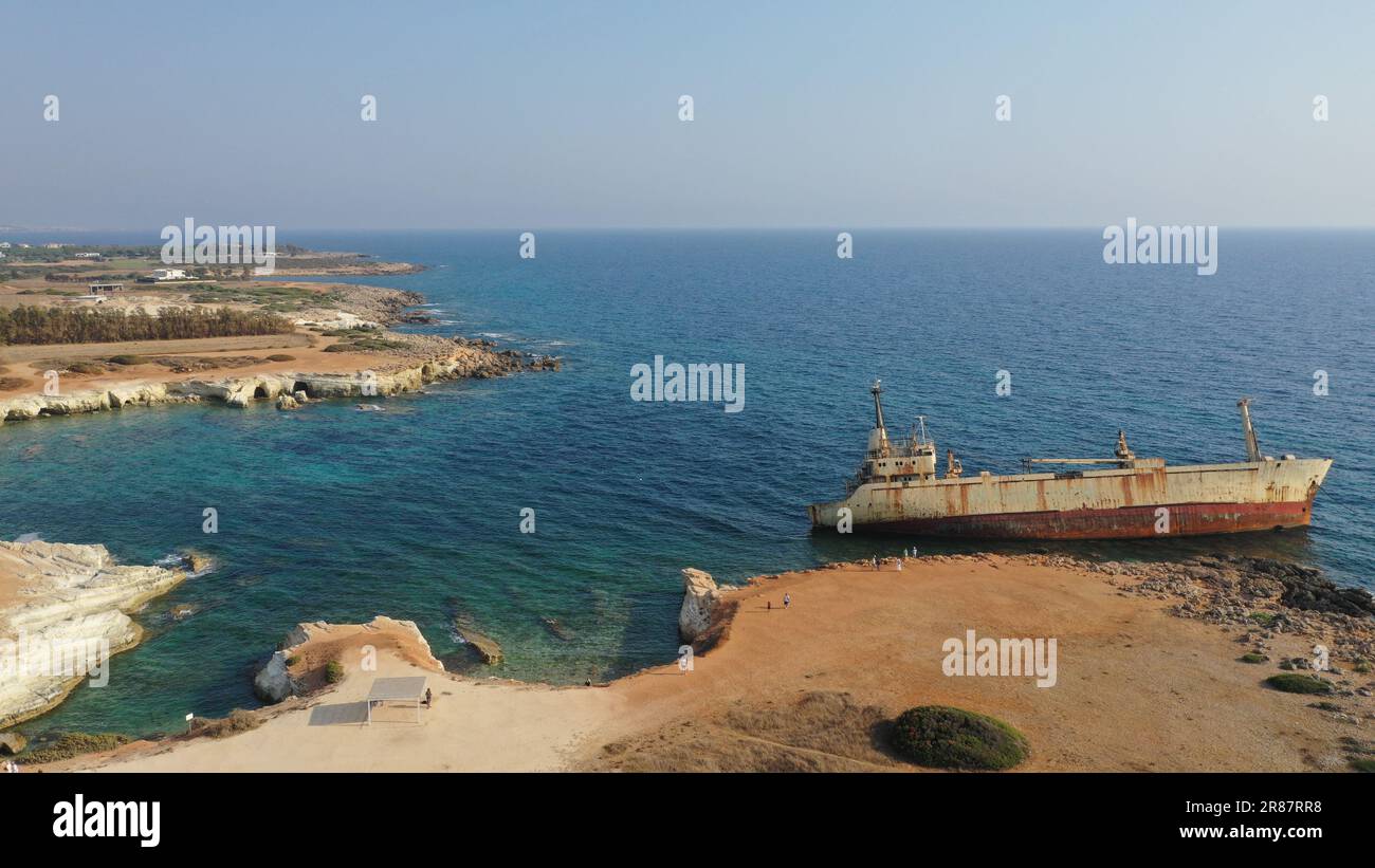 Beautiful aerial view of EDRO III Shipwreck in Paphos Cyprus Stock ...