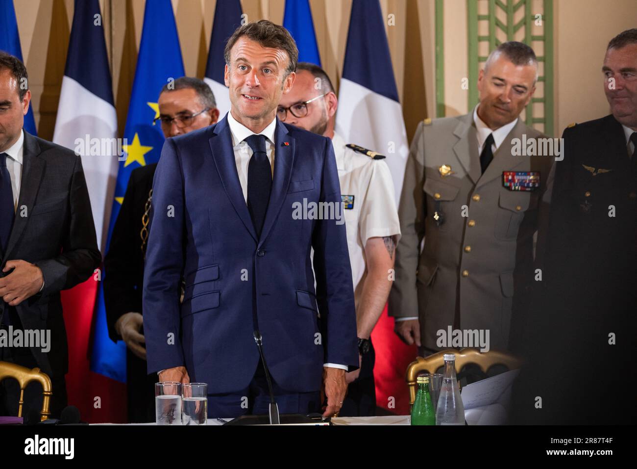 Paris, France. 19th June, 2023. President Emmanuel Macron attends the ...