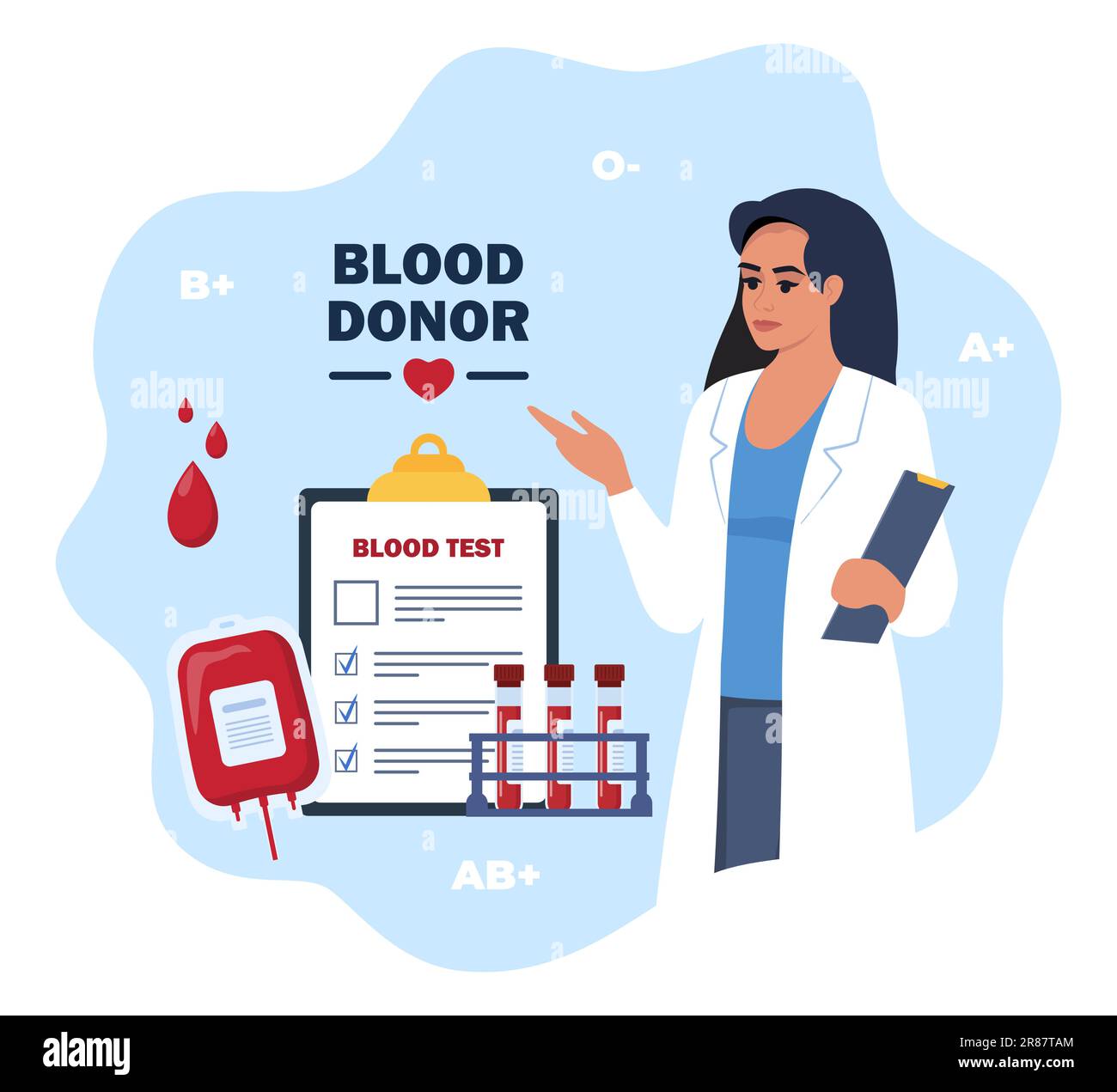 Blood transfusion. Blood donation. Patient blood in test tubes ...