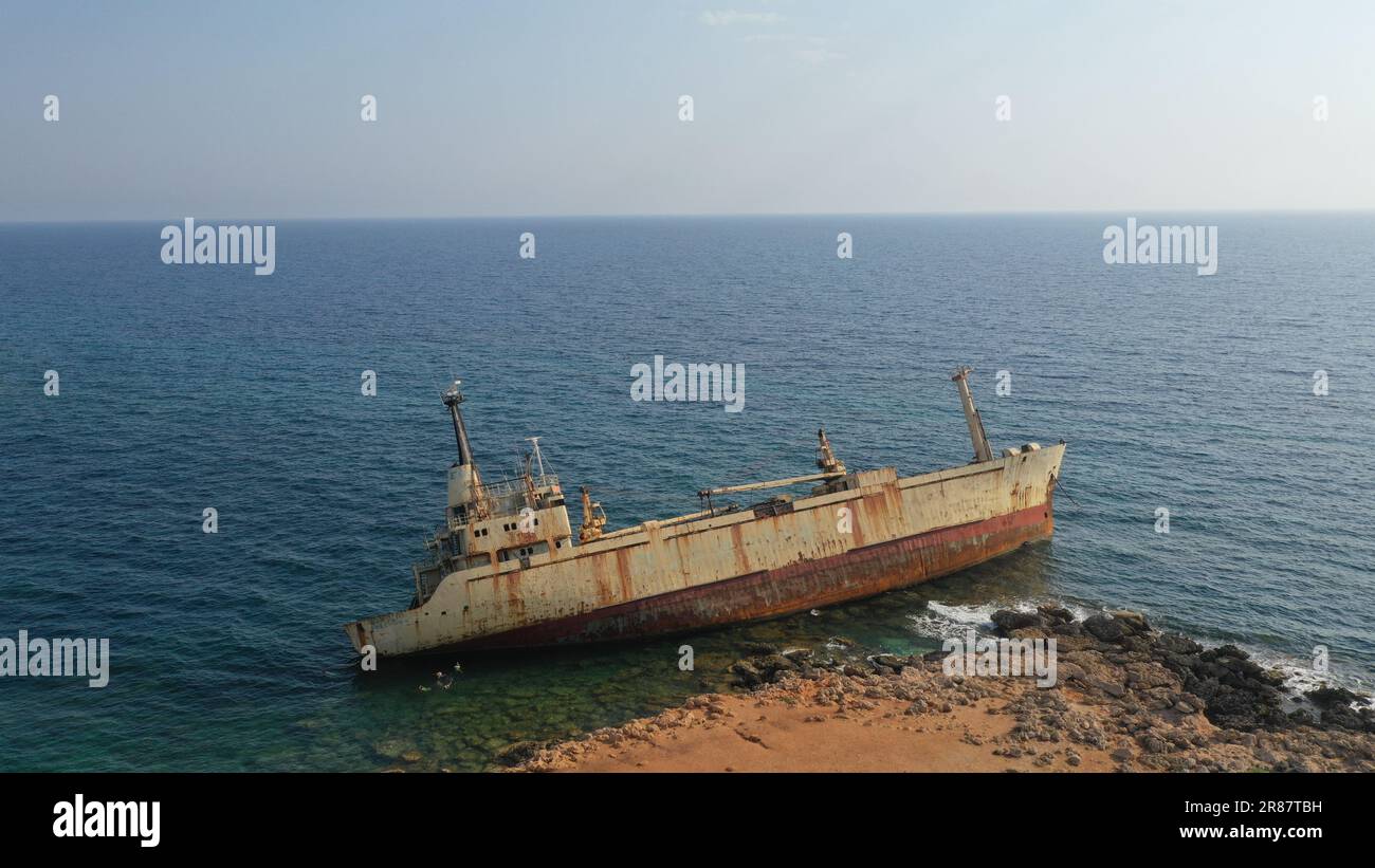 Beautiful aerial view of EDRO III Shipwreck in Paphos Cyprus Stock ...