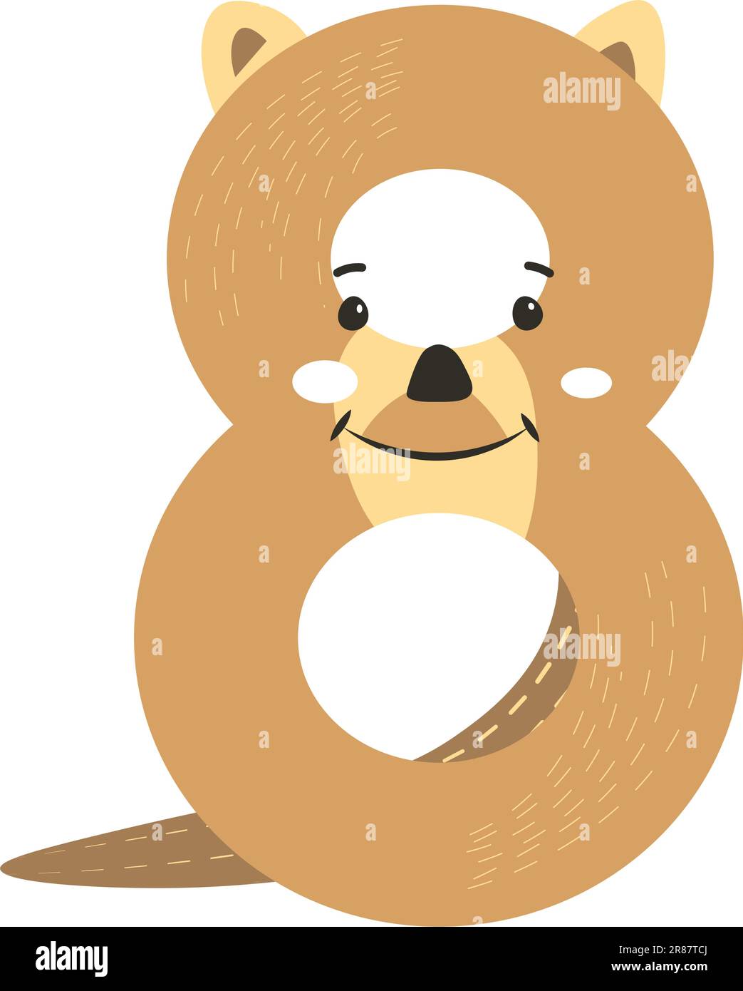 Number eight character with ears, muzzle and fur, tail, and cute facial ...
