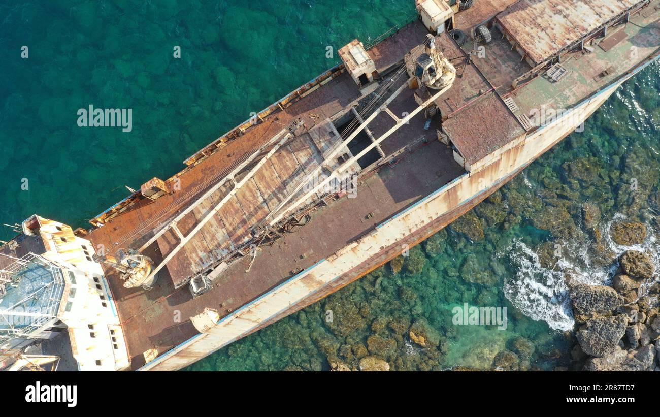 Beautiful aerial view of EDRO III Shipwreck in Paphos Cyprus Stock ...