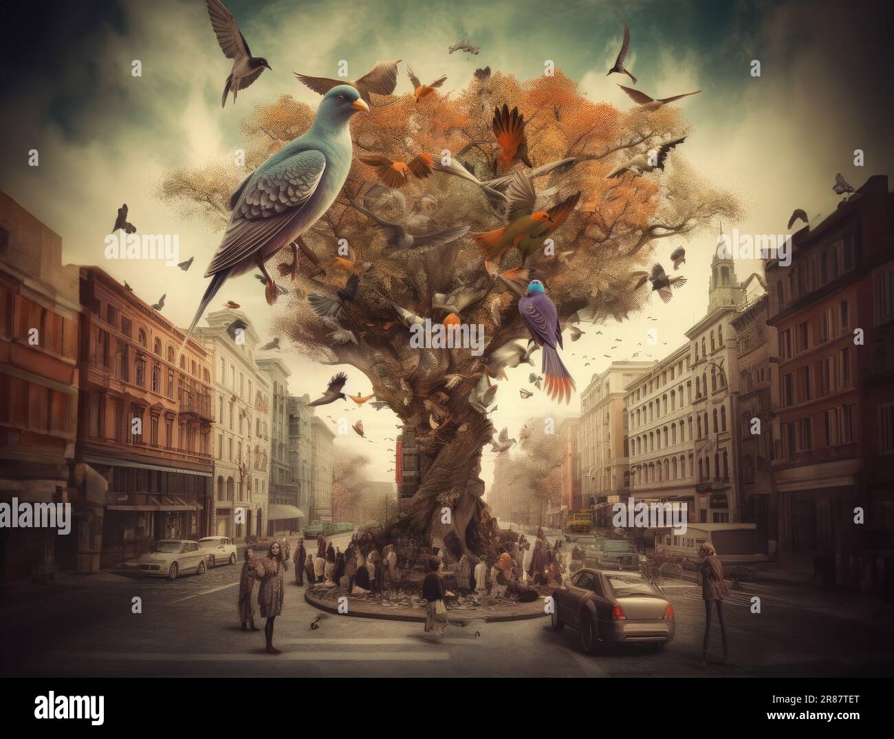 Surreal dreamscape comes alive: Enchanting collage merges colossal tree ...