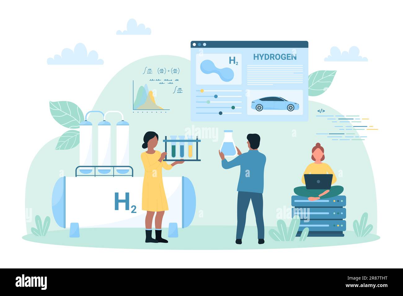 Green hydrogen production and research vector illustration. Cartoon ...