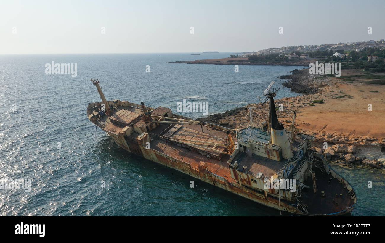 Beautiful aerial view of EDRO III Shipwreck in Paphos Cyprus Stock ...