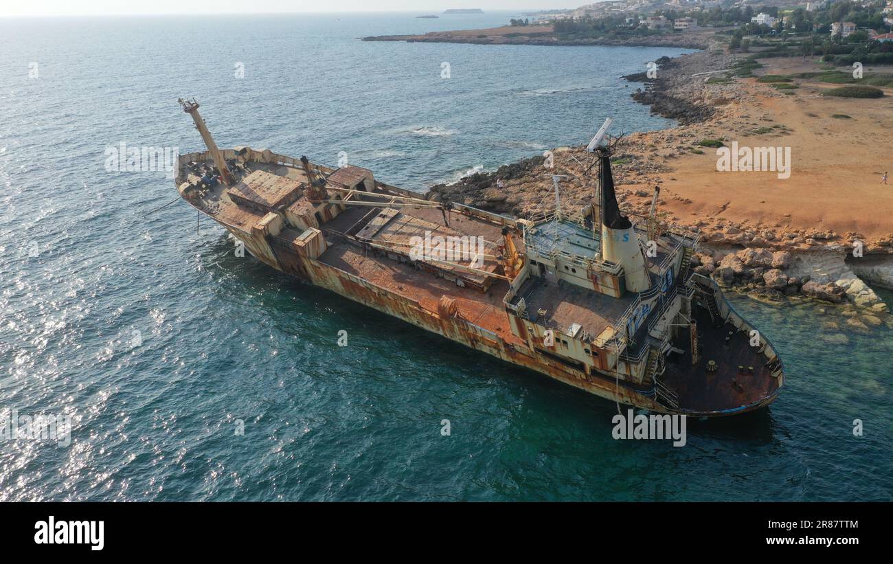 Beautiful aerial view of EDRO III Shipwreck in Paphos Cyprus Stock ...
