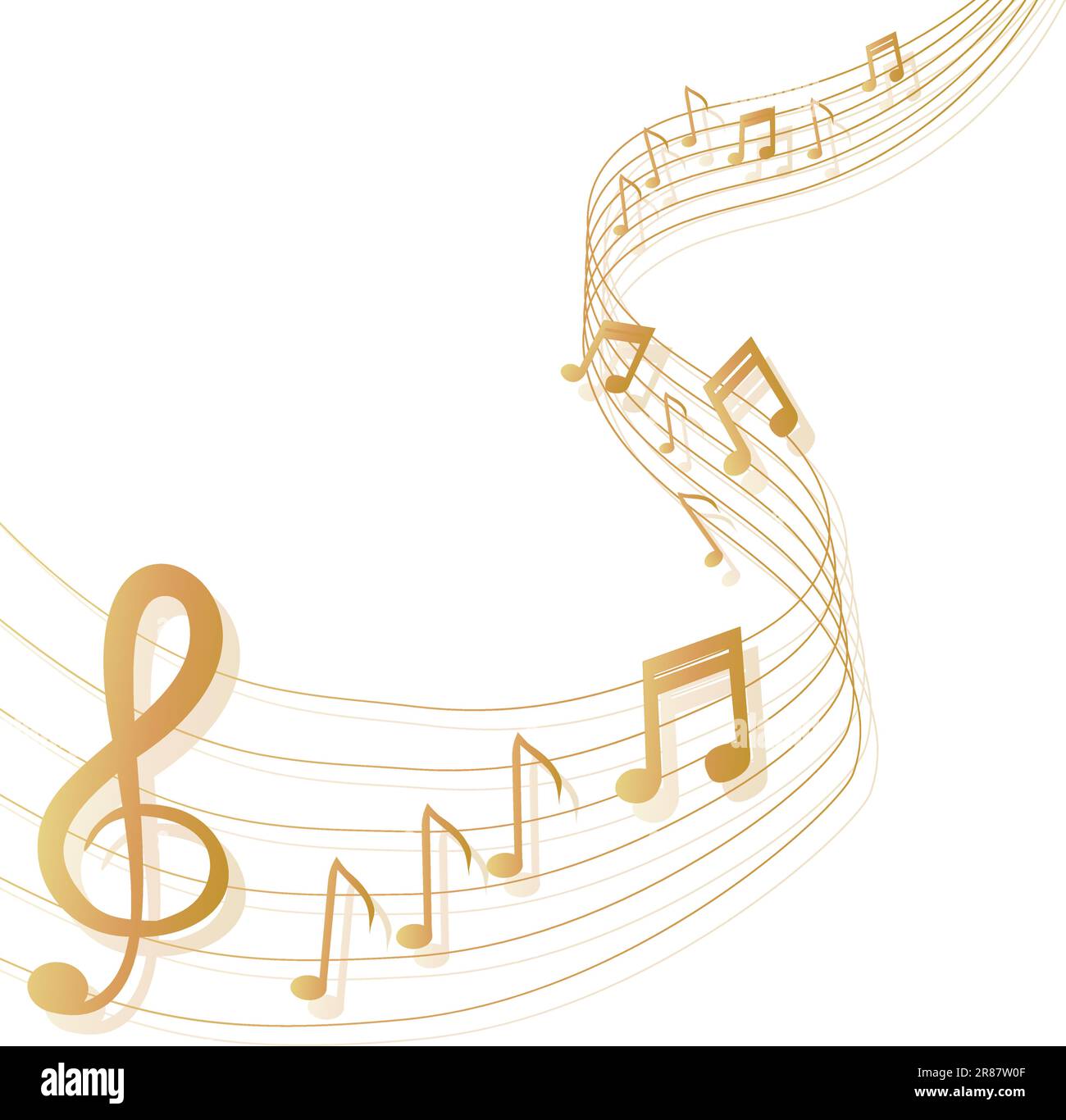 Musical background with clef and notes and 3D effects in gold tone on ...