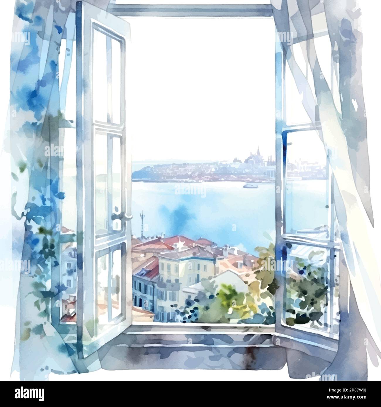 Watercolor istanbul view window watercolor for decoration design ...