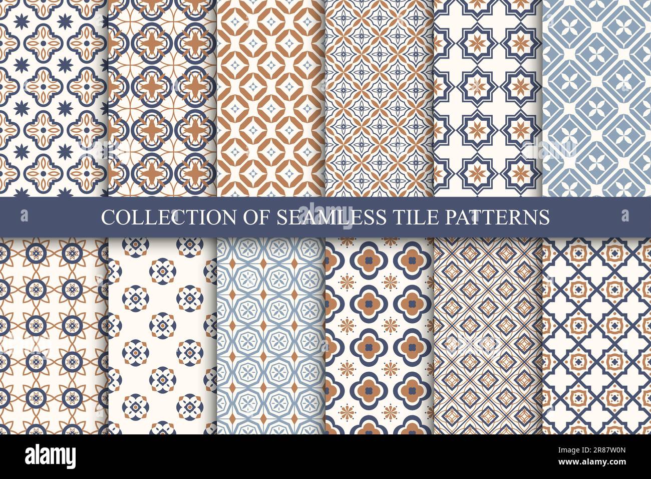 Collection of vector seamless geometric elegant patterns - color tile textures. Decorative ...