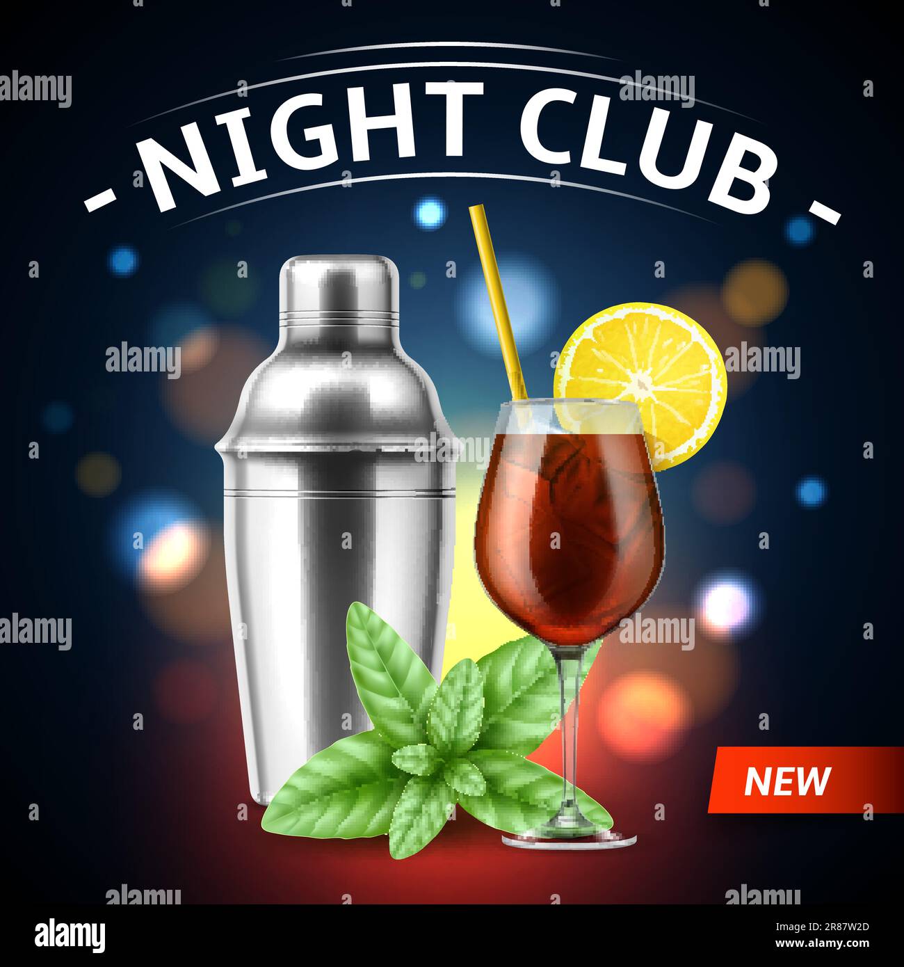 Realistic bartender poster. Night club banners, cocktail in glass ...