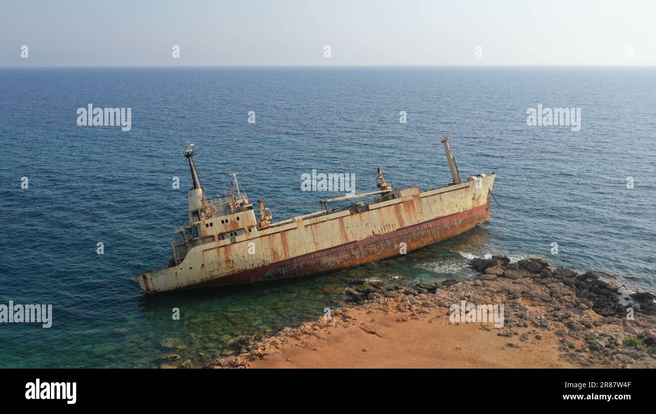 Beautiful aerial view of EDRO III Shipwreck in Paphos Cyprus Stock ...