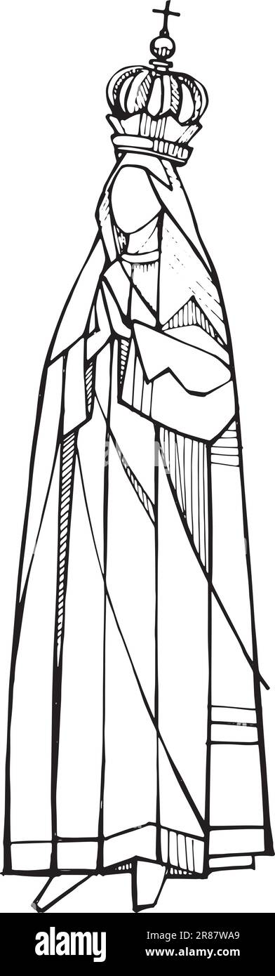 Hand drawn vector illustration or drawing of the Virgin of Fatima Stock ...