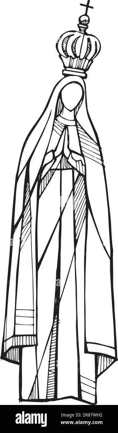 Hand drawn vector illustration or drawing of the Virgin of Fatima Stock ...