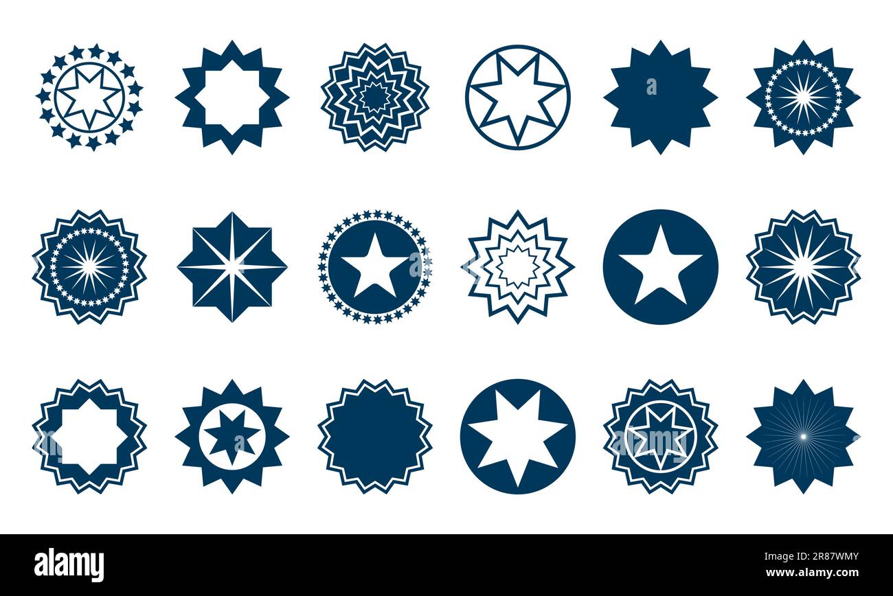Collection Of Different Geometric Decorative Star Icons. Blue Star ...