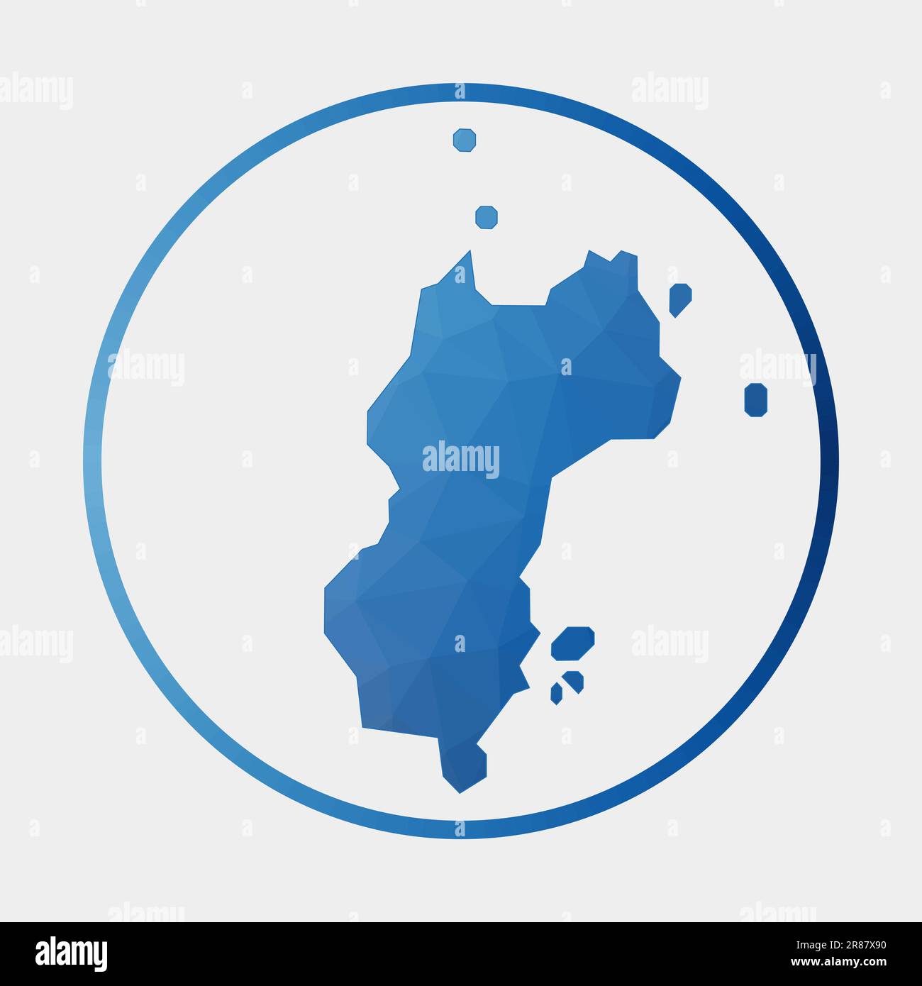 Mustique icon. Polygonal map of the island in gradient ring. Round low ...