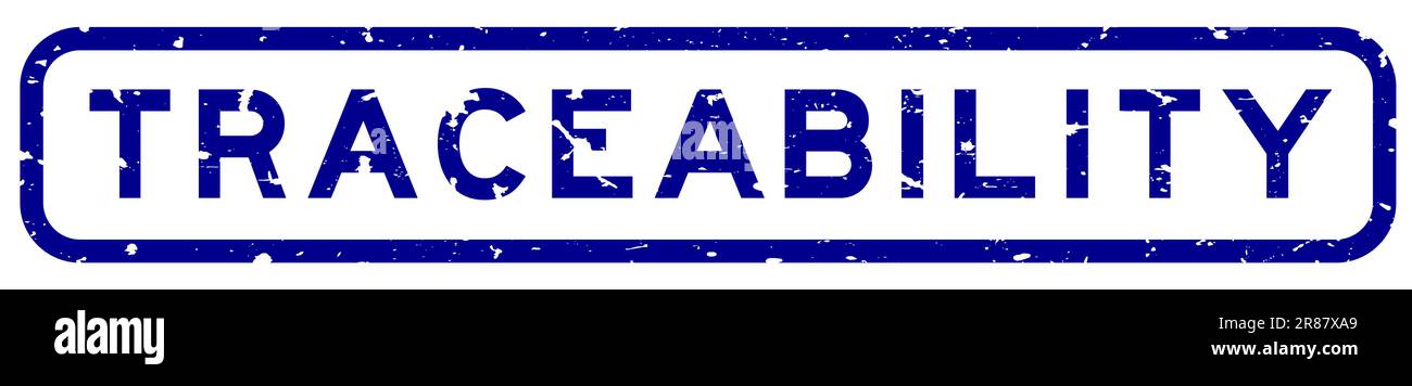 Grunge blue traceability word rubber seal stamp on white background ...