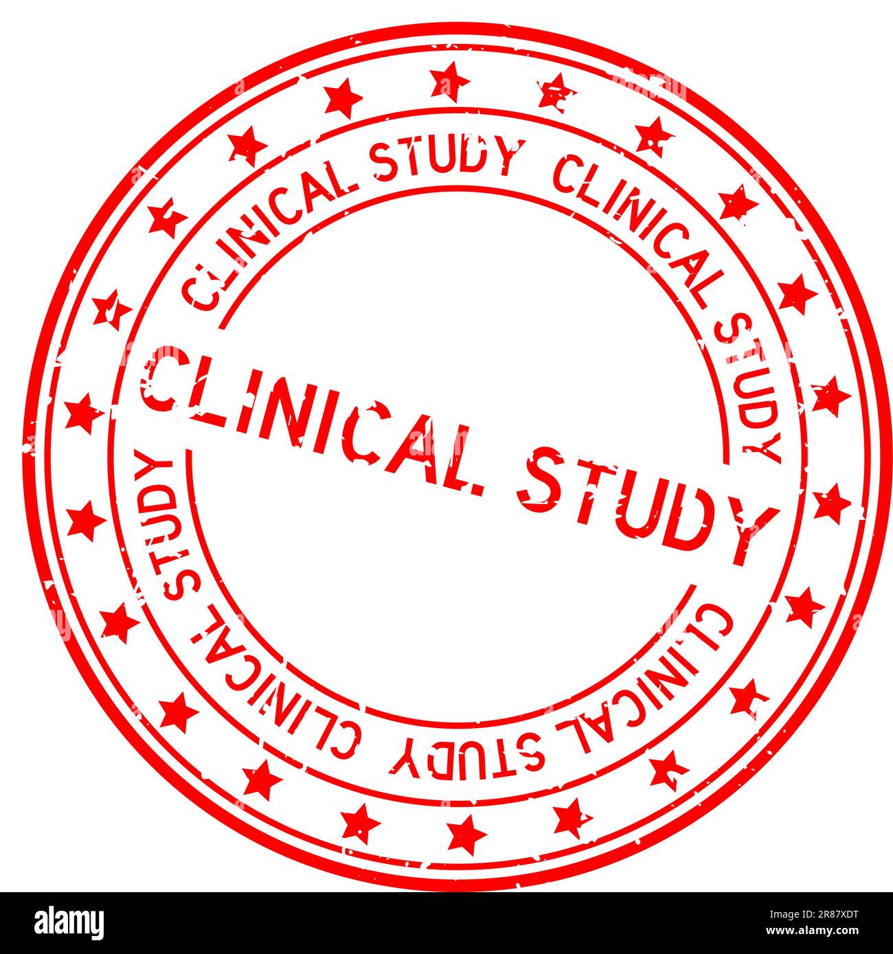Grunge red clinical study word with star icon round rubber seal stamp ...