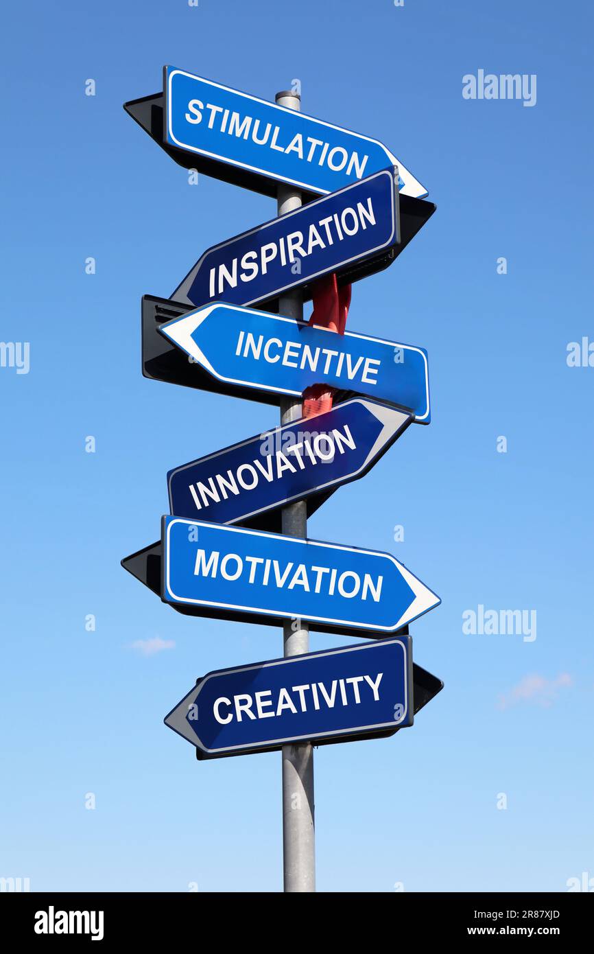 Concept image of a signpost with motivational directions Stock Photo ...