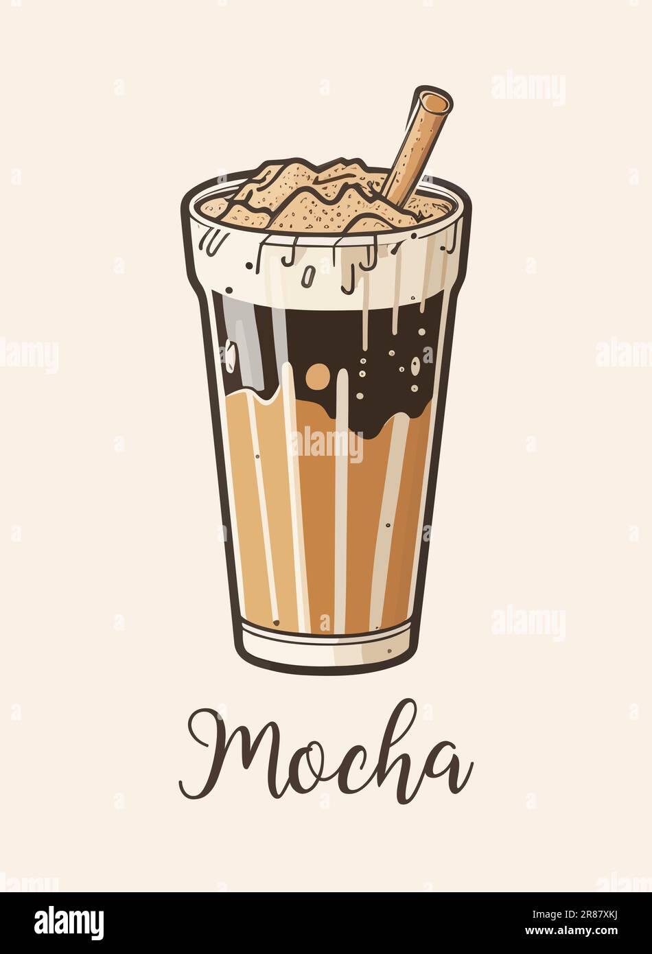 Mocha coffee in tall glass Vintage style vector Stock Vector Image ...