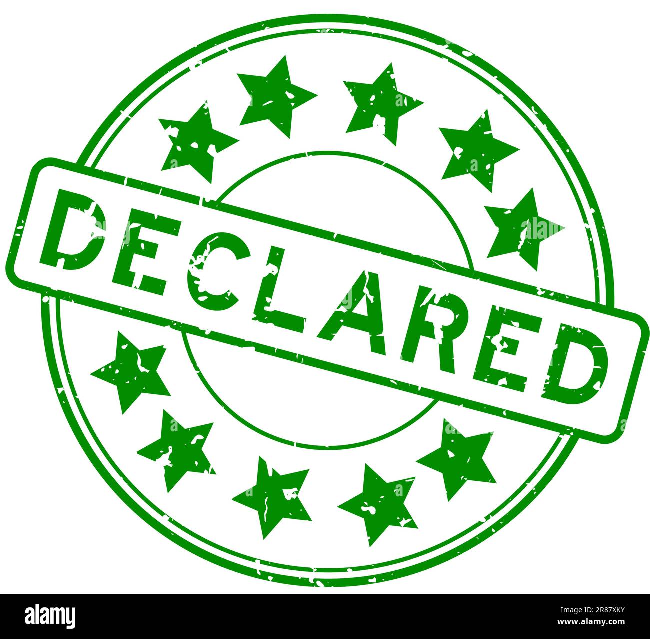 Grunge green declared word with star icon round rubber seal stamp on ...