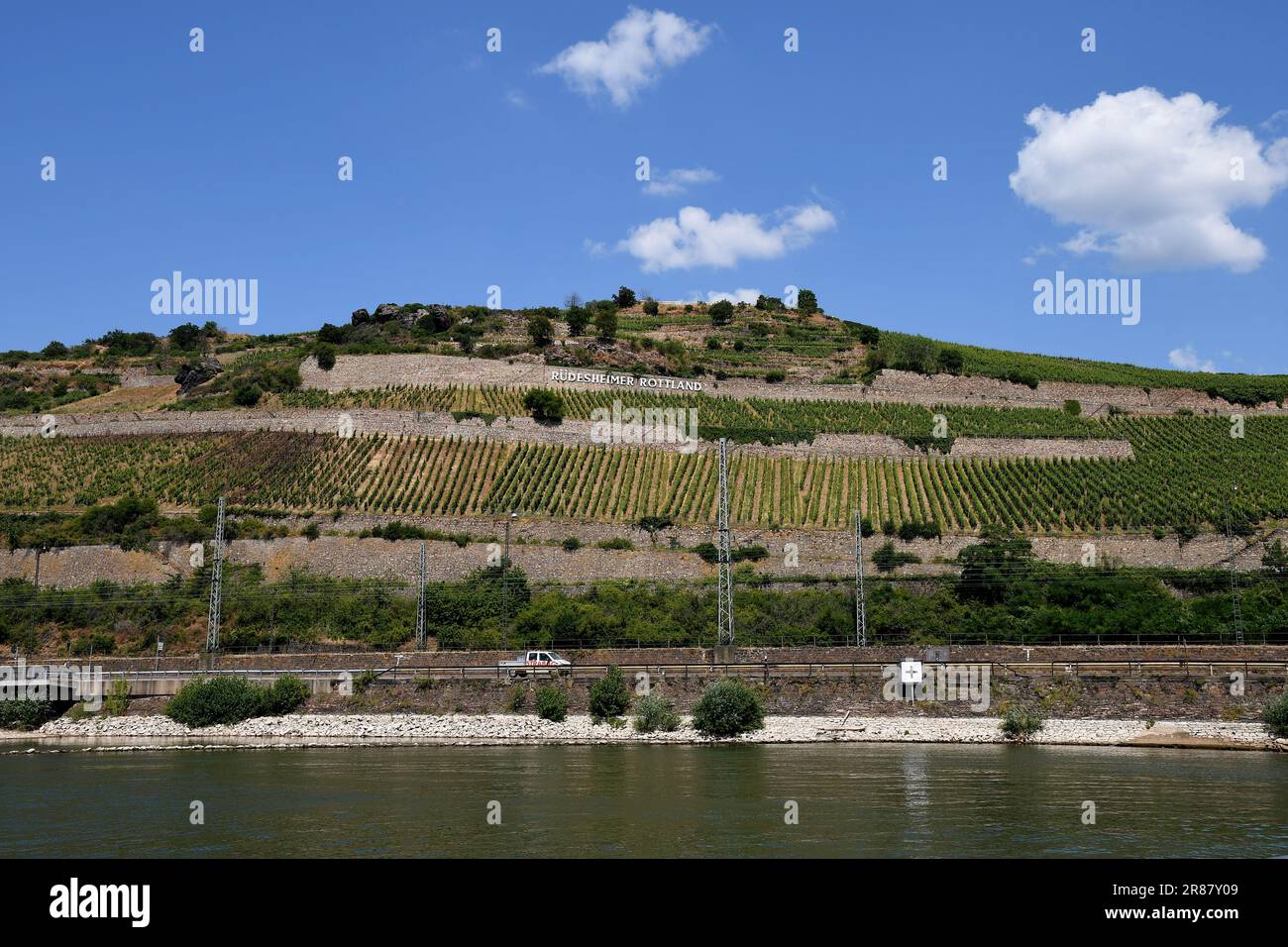 16 June 2023/View of wine fields and rhein rivers Rudesheim and ovr ...