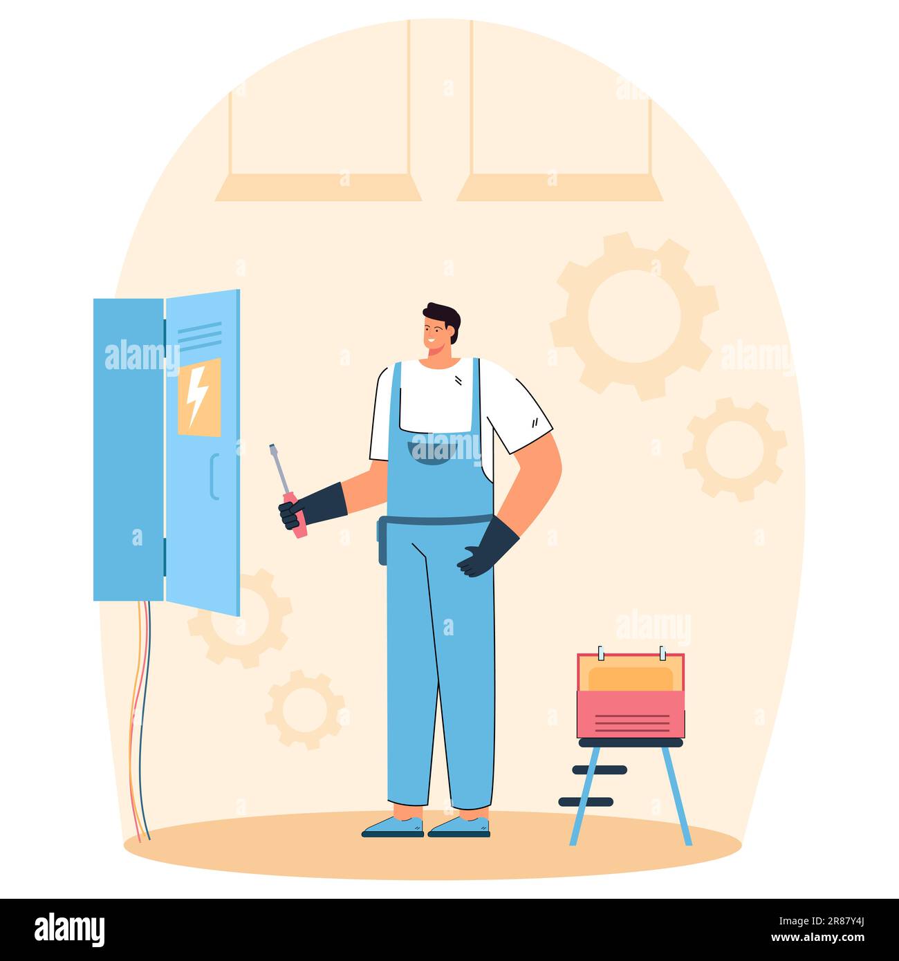 Electrician working with electric panel and switchboard in box Stock ...