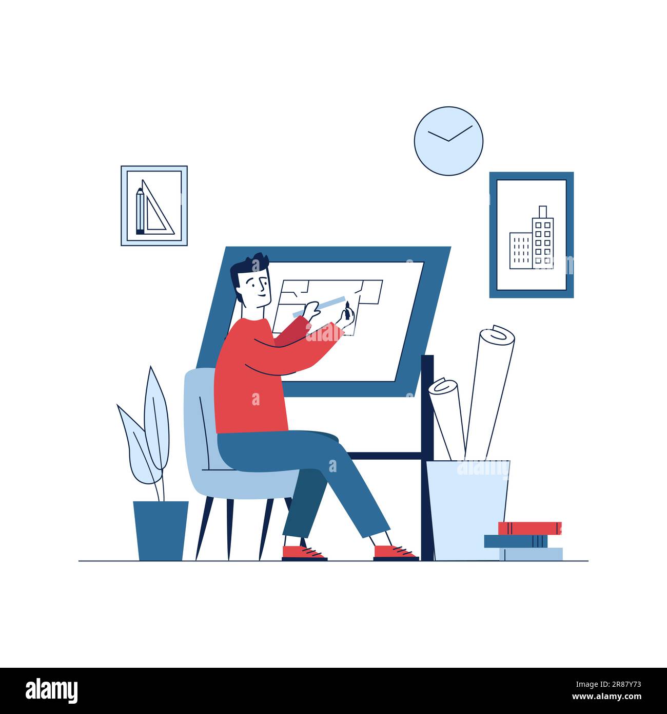 Architect working blueprint on project Stock Vector Images - Alamy