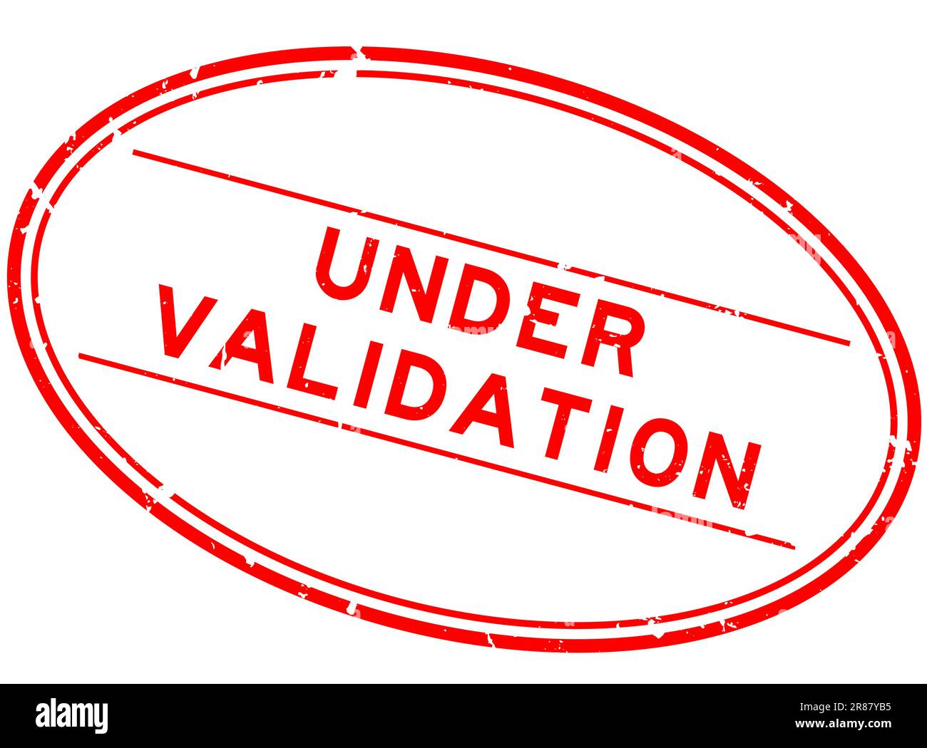 Grunge red under validation word oval rubber seal stamp on white ...