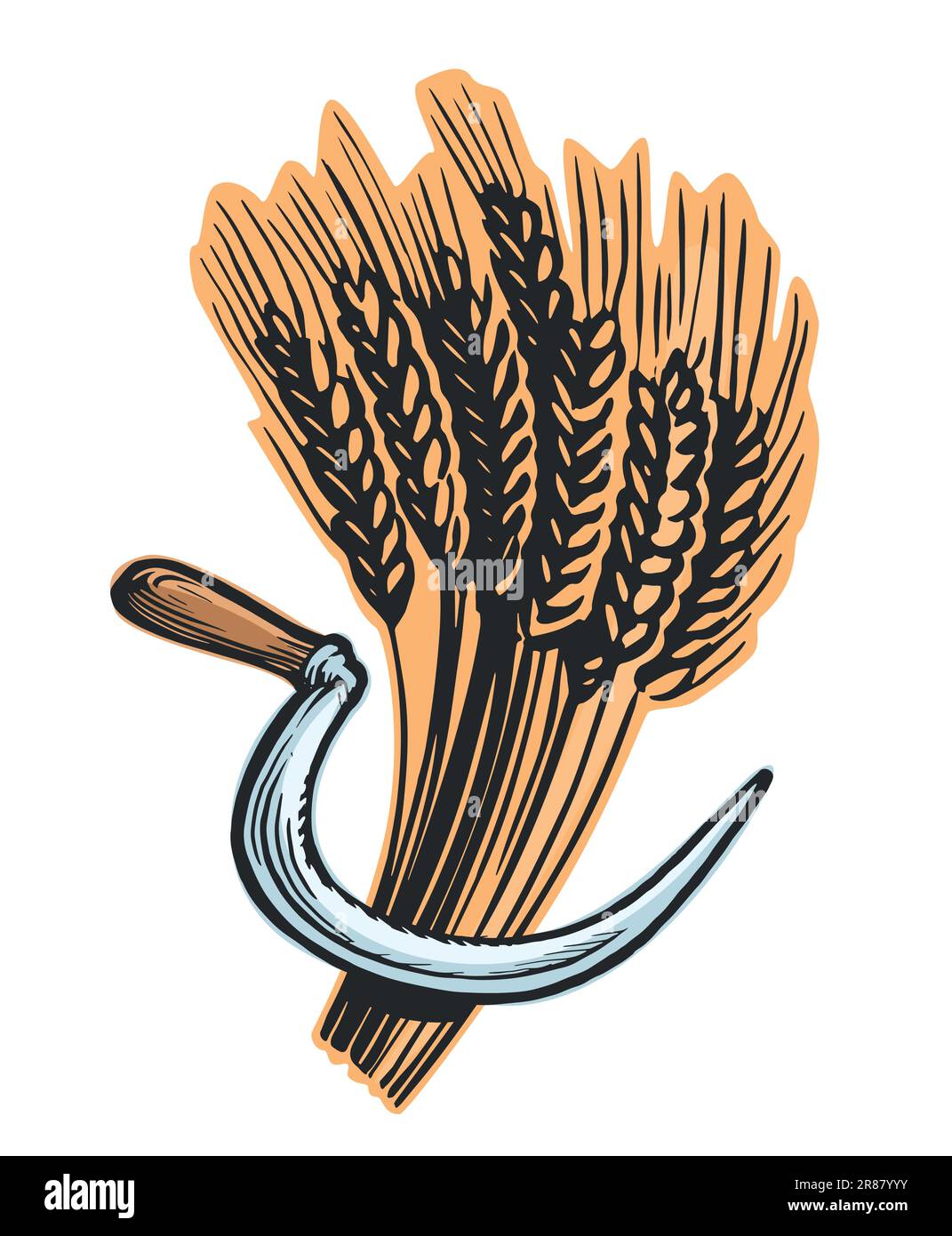 Sickle reaps wheat. Farm organic food. Bakery, bread, baking concept ...
