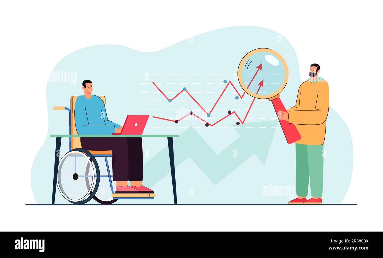 Office worker in wheelchair and income chart going up Stock Vector ...