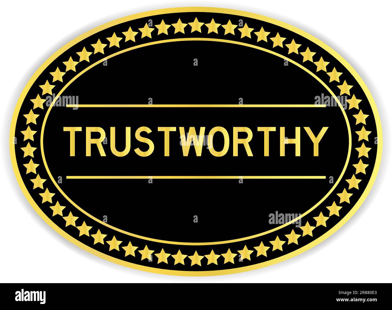 Gold and black color oval label sticker with word trustworthy on white ...