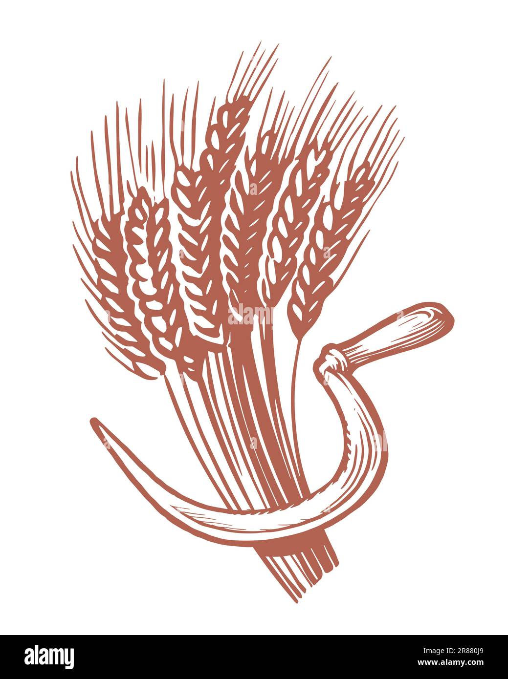 Sheaf of wheat and sickle. Cooking and baking flour, food ingredients ...